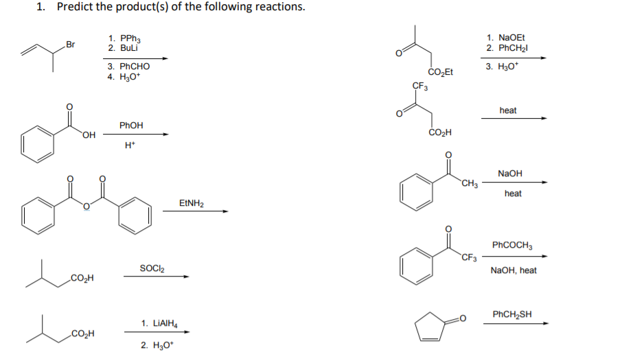 Solved 1. Predict the product(s) of the following reactions. | Chegg.com