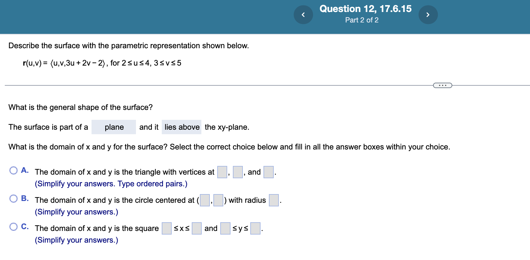 Solved Describe the surface with the parametric | Chegg.com