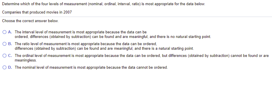 Solved Determine which of the four levels of measurement | Chegg.com
