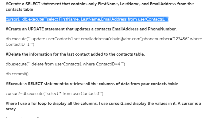 My assignment wants me to execute the following sql | Chegg.com