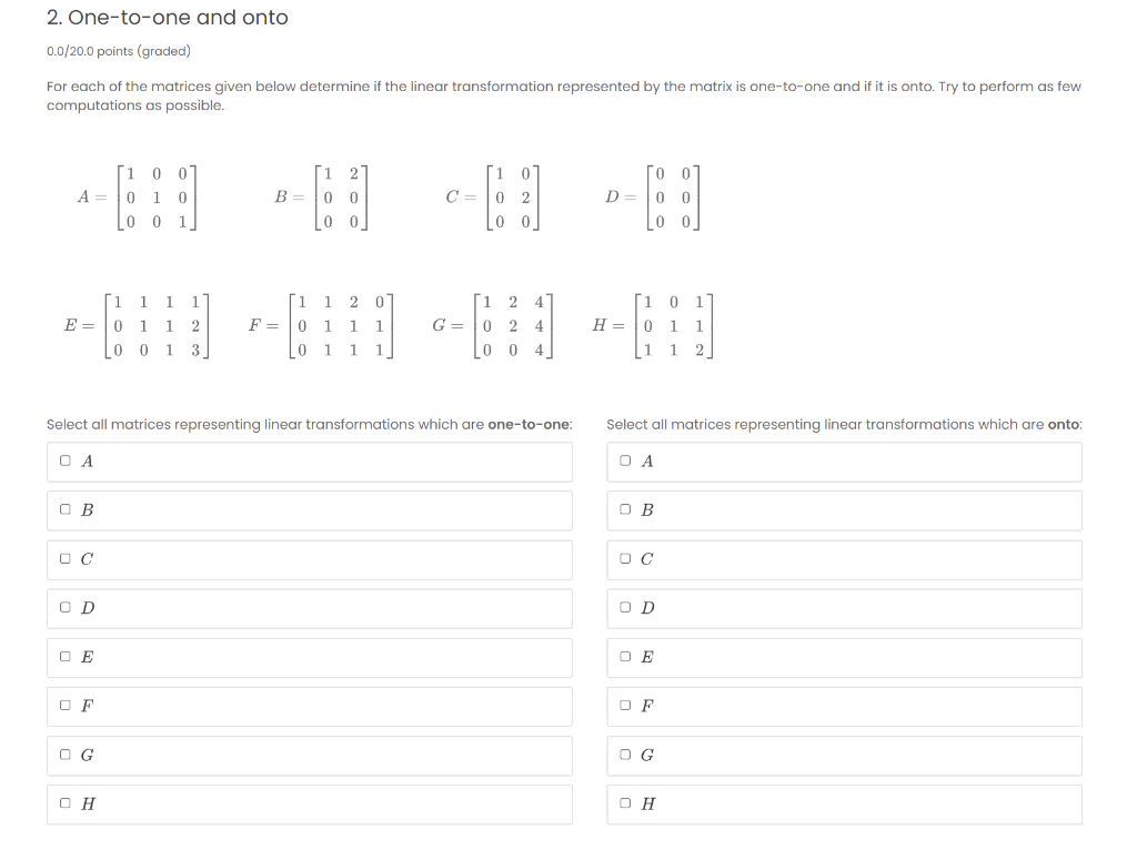 Solved 2. One-to-one and onto 0.0/20.0 points (graded) For | Chegg.com