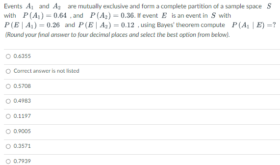 Solved Events A1 and A2 are mutually exclusive and form a | Chegg.com
