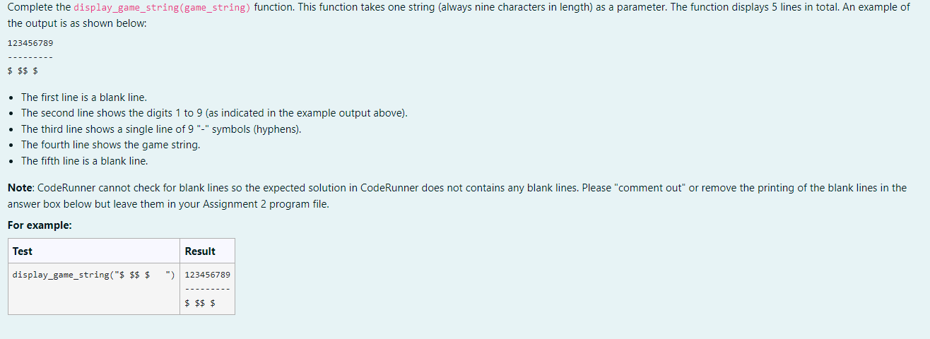 Solved Complete the display_game_string(game_string) | Chegg.com