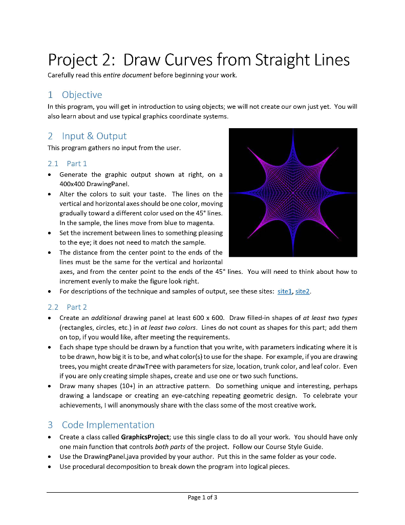 Project 2: Draw Curves from Straight Lines Carefully | Chegg.com