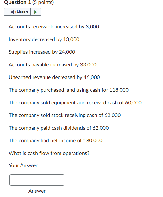 Solved Accounts receivable increased by 3,000 Inventory | Chegg.com