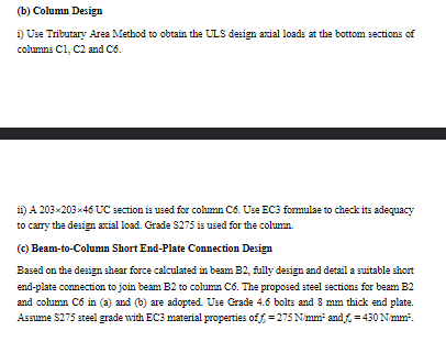 Solved (b) ﻿Column Designi) ﻿Use Tributary Area Method to | Chegg.com