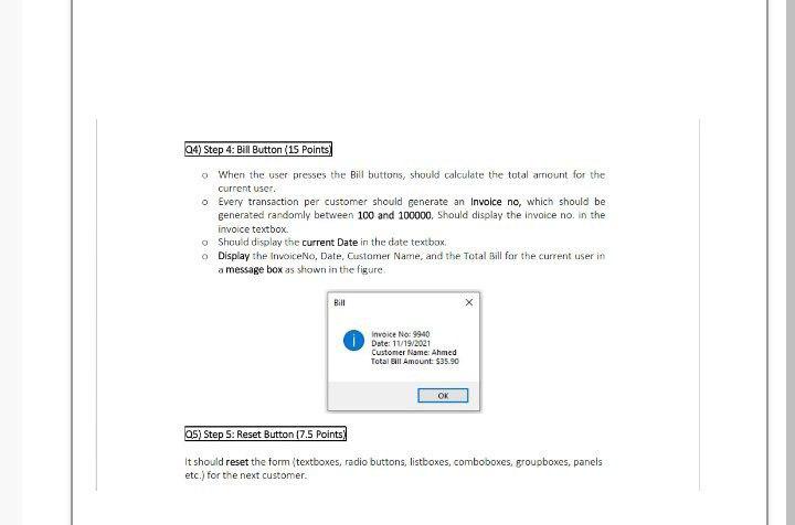 Solved 04) Step 4: Bill Button (15 Points) When the user | Chegg.com