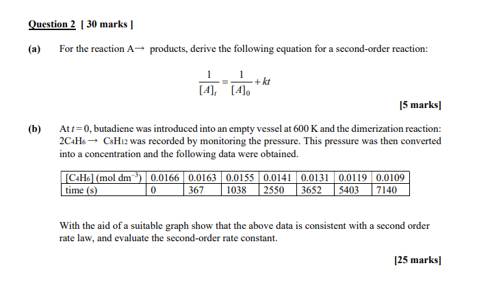 Solved Question 2 [ 30 marks] (a) For the reaction A | Chegg.com