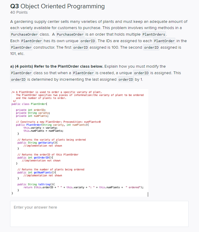 Solved Q3 Object Oriented Programming 40 Points A gardening | Chegg.com