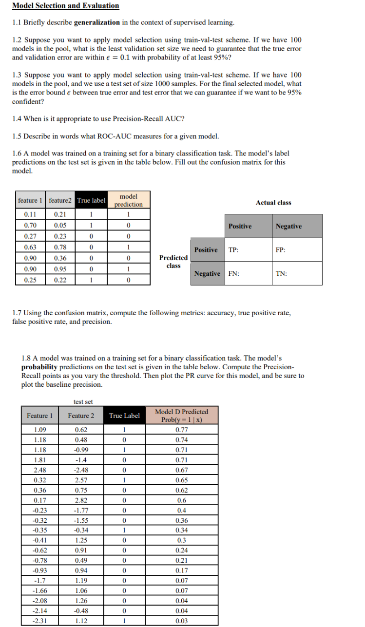 Solved Model Selection and Evaluation 1.1 Briefly describe | Chegg.com
