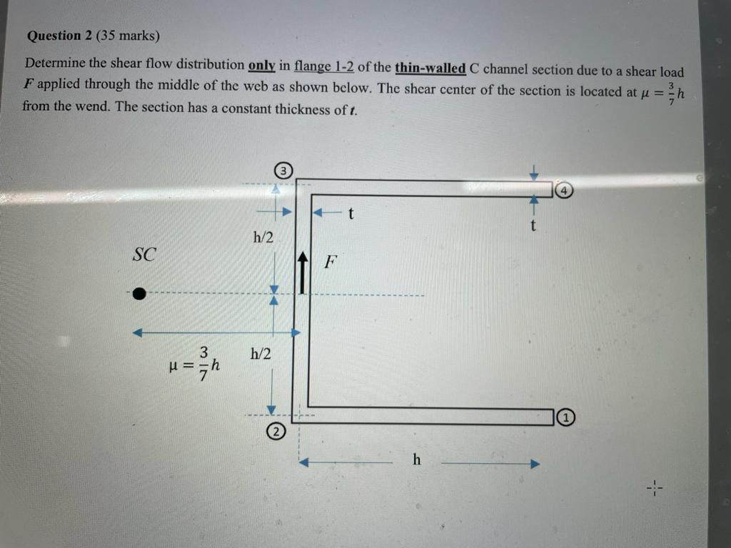 Question 2 (35 marks) Determine the shear flow | Chegg.com
