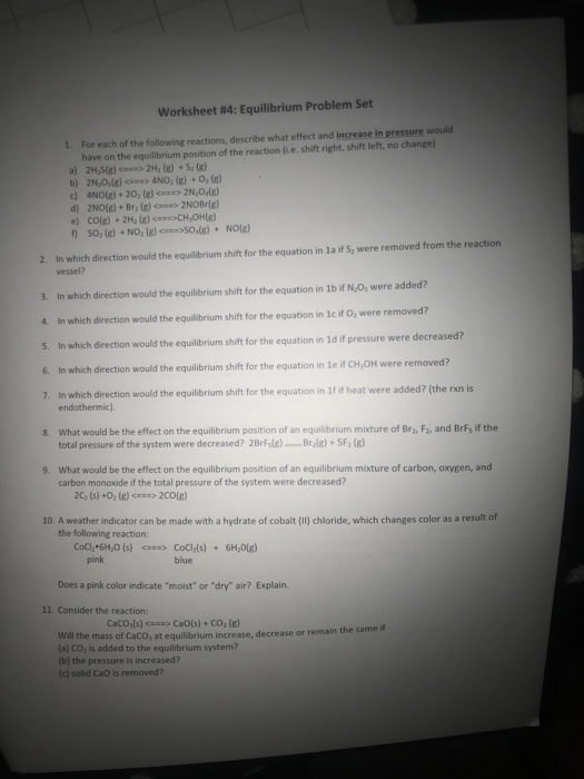 Solved Worksheet #4: Equilibrium Problem Set 1. For each of | Chegg.com