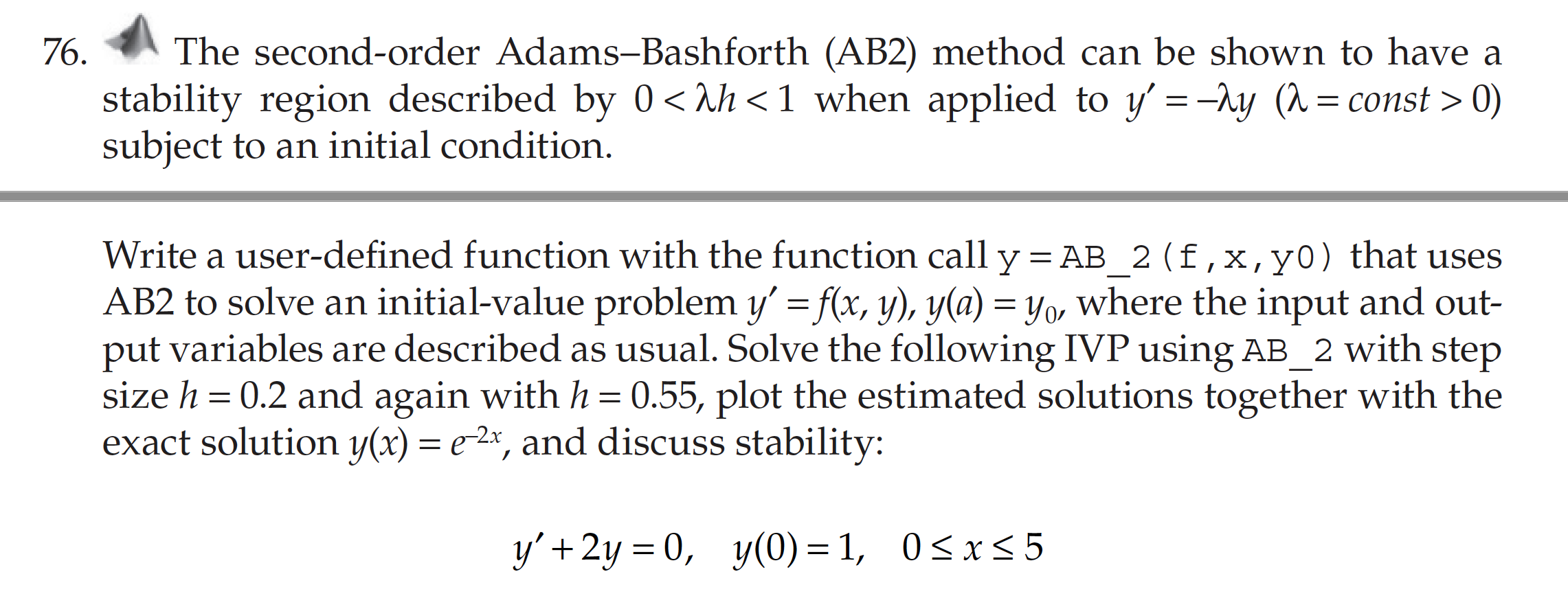 76. The second-order Adams-Bashforth (AB2) method can | Chegg.com