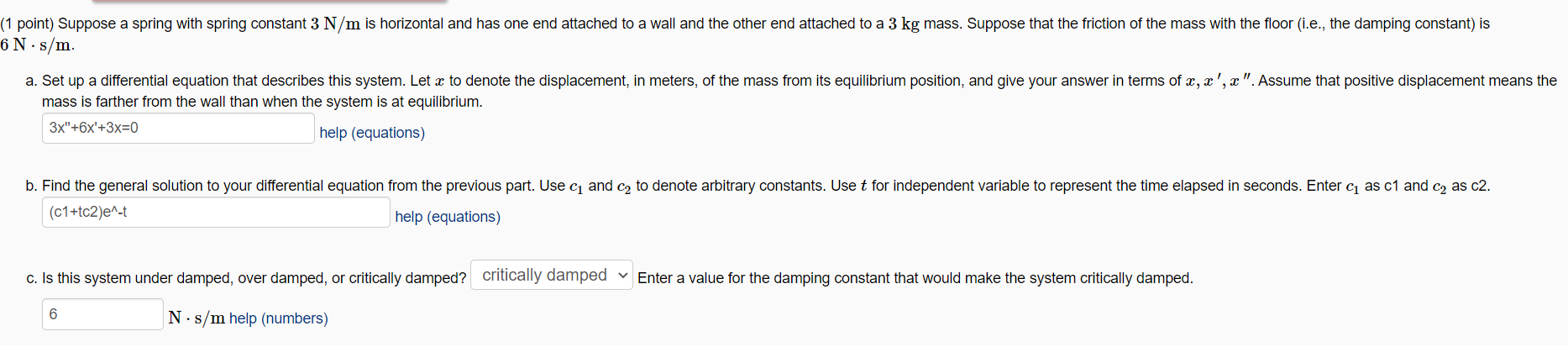 Solved 1 Point Suppose A Spring With Spring Constant 3 N