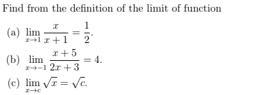 Solved Find from the definition of the limit of function (a) | Chegg.com
