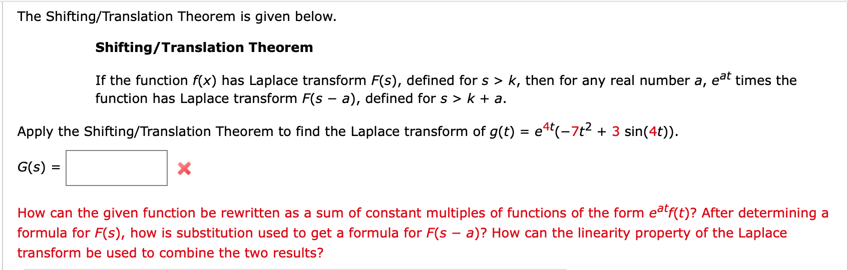 Solved The Shifting/Translation Theorem is given below. | Chegg.com