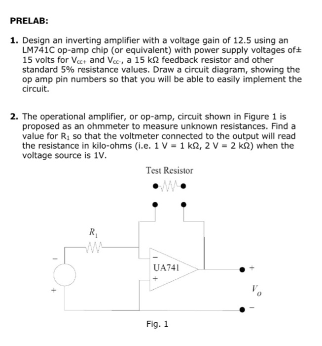 Solved PRELAB: 1. Design an inverting amplifier with a | Chegg.com