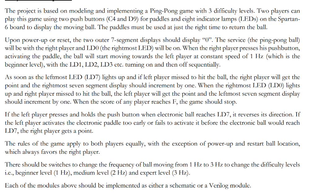 The Ping-Pong Game with 3 difficulty levels circuit | Chegg.com