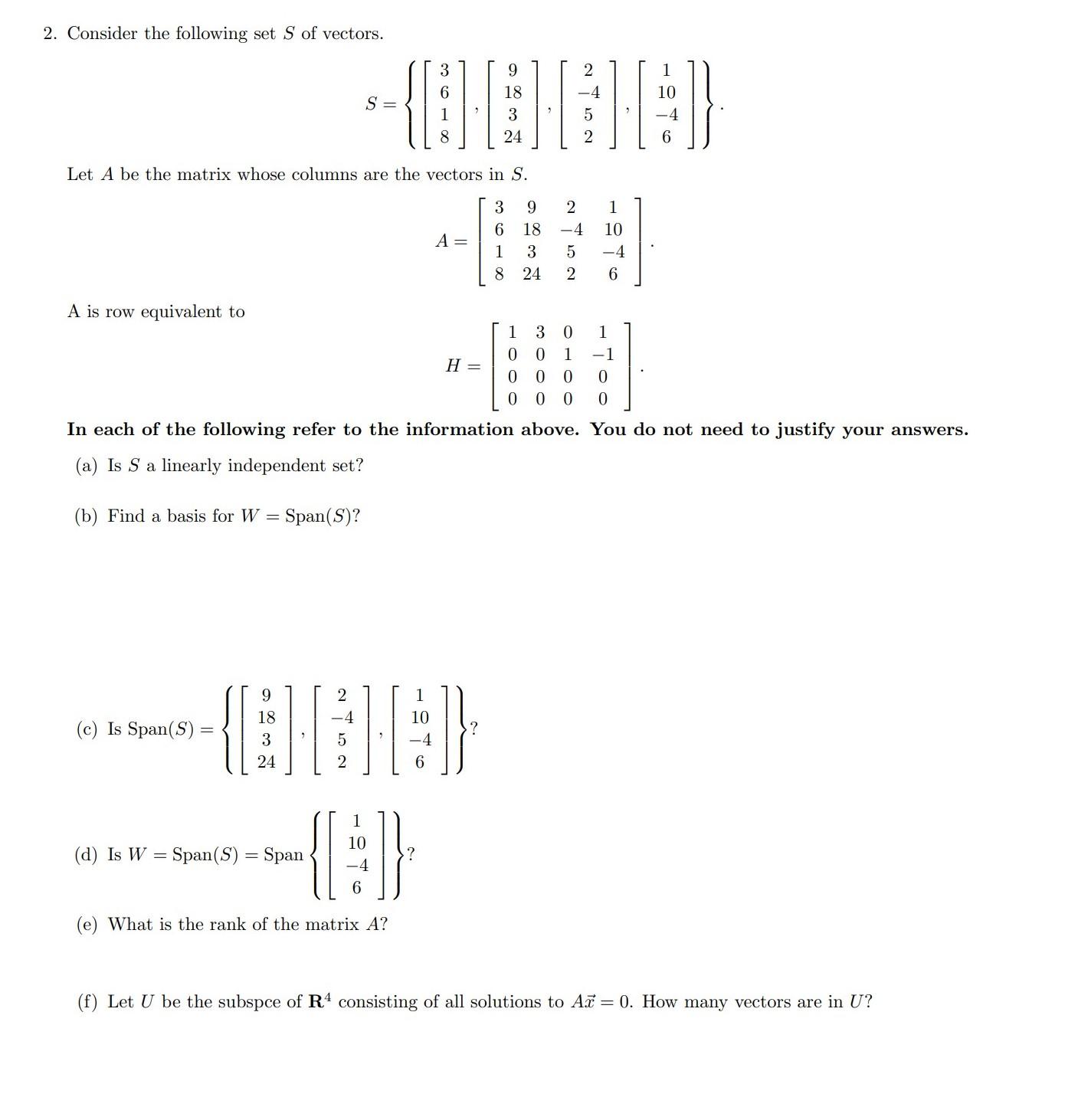 Solved 2. Consider the following set S of vectors. 3 9 2 S= | Chegg.com