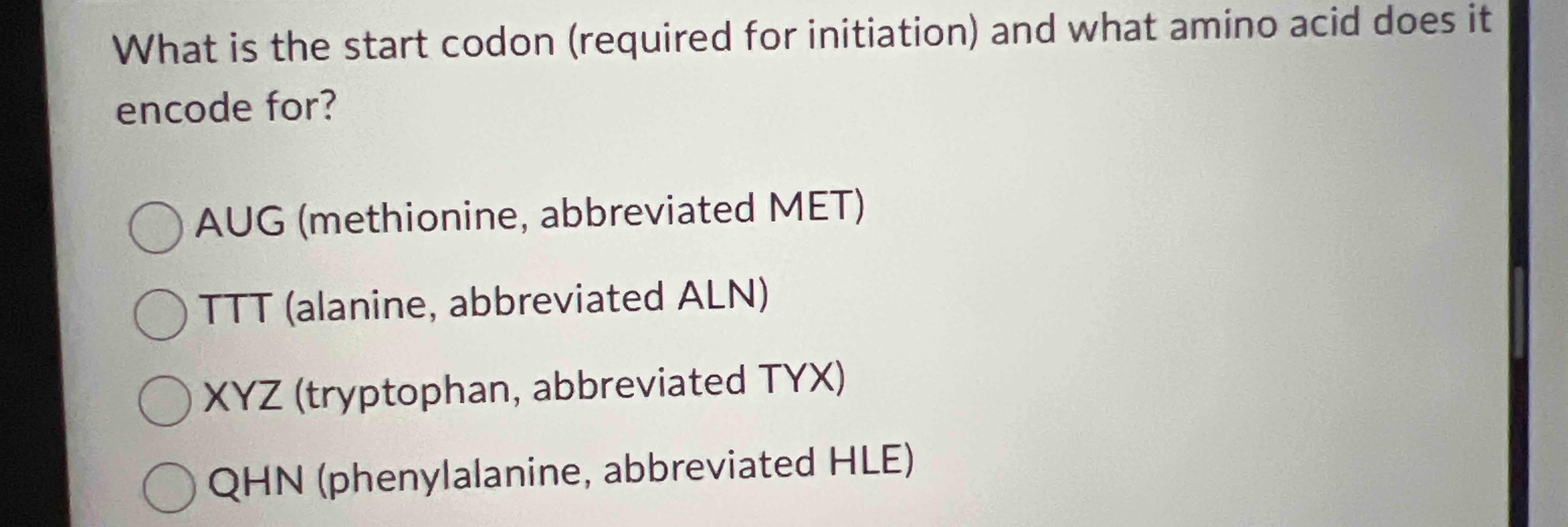 Solved What is the start codon (required for initiation) | Chegg.com