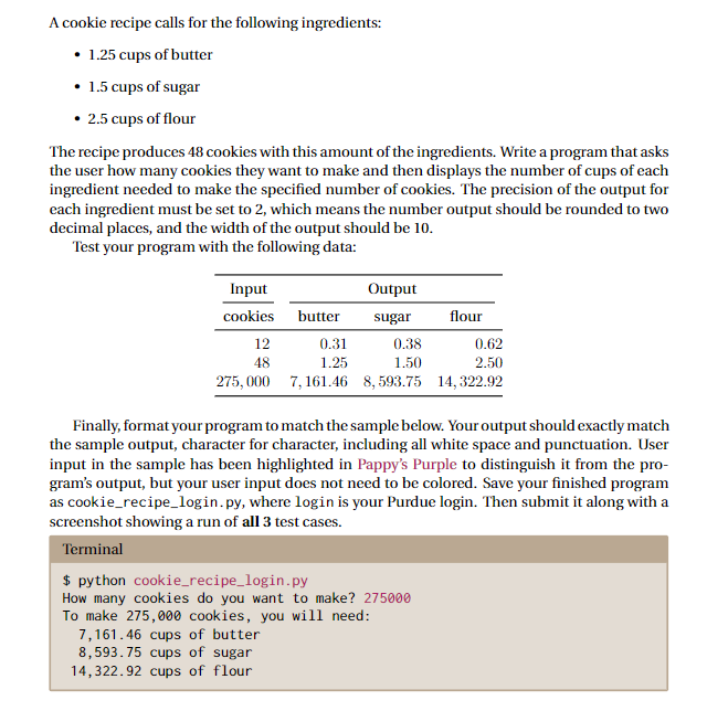 Solved A cookie recipe calls for the following ingredients: | Chegg.com