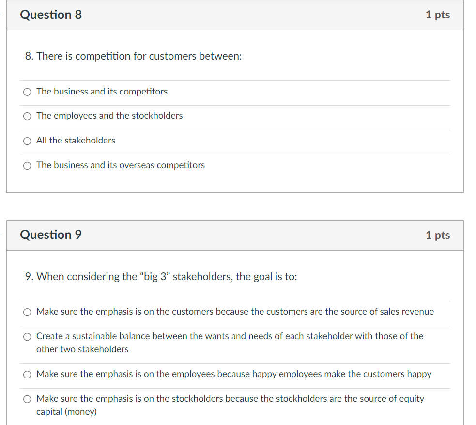 Solved 8. There is competition for customers between: The | Chegg.com