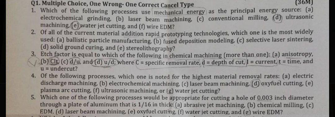 Solved Q1. Multiple Choice, One Wrong-One Correct Cancel | Chegg.com