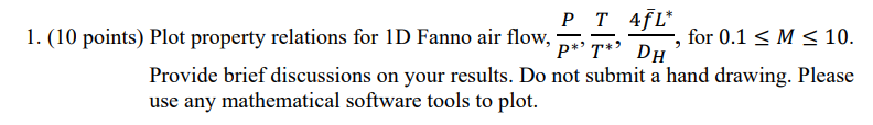 1. (10 points) Plot property relations for 1D Fanno | Chegg.com