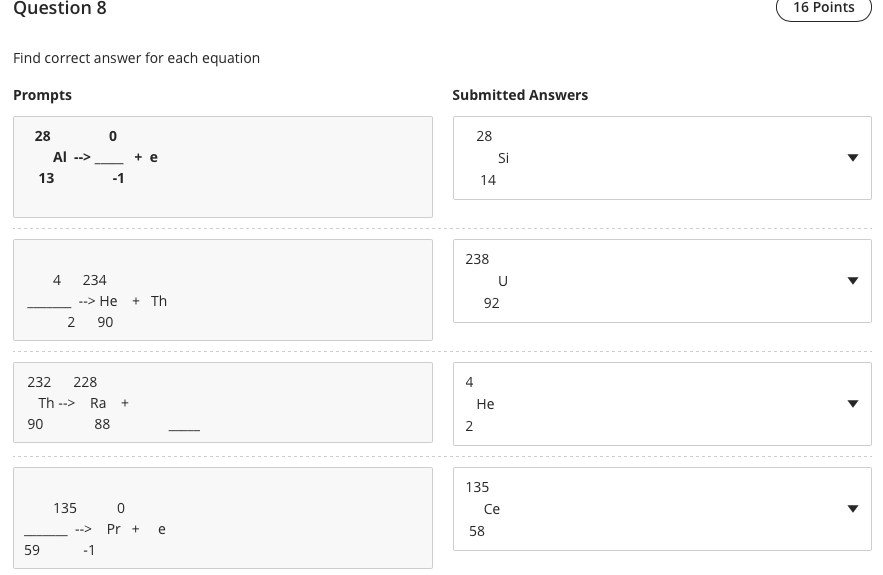 Solved Question 8 16 Points Find correct answer for each | Chegg.com