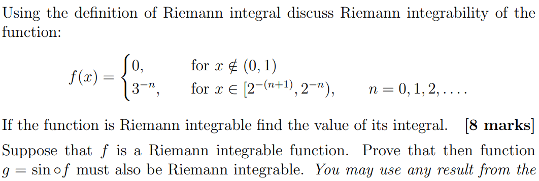 Solved Using the definition of Riemann integral discuss | Chegg.com