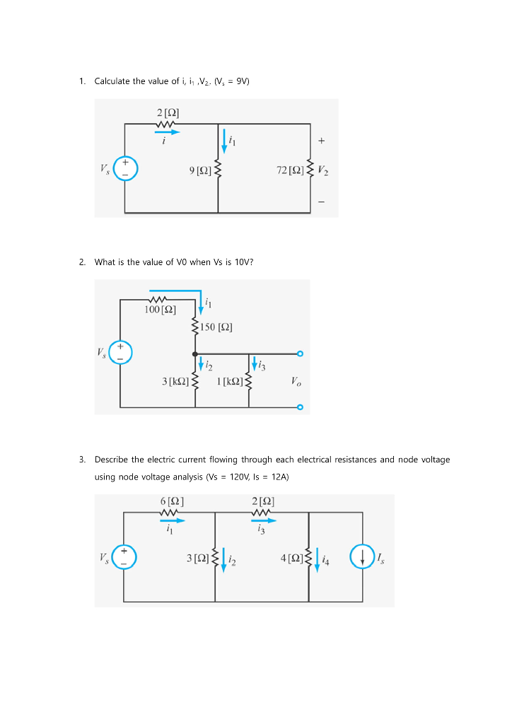 Solved 1. Calculate the value of i, V2. (V. = 9V) 2021 9[9] | Chegg.com