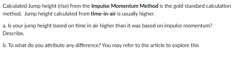 Calculated Jump height (rise) from the Impulse | Chegg.com