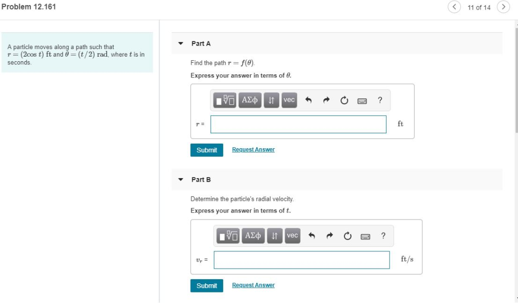 Solved Problem 12.161 11 of 14 Part A A particle moves along | Chegg.com