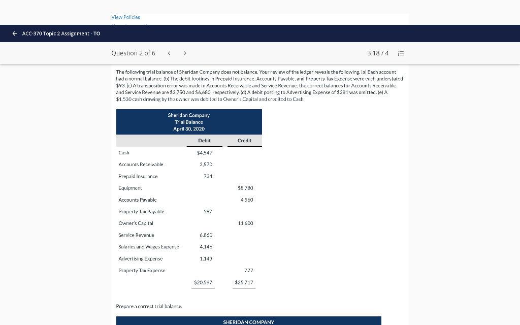 Solved View Policies + ACC-370 Topic 2 Assignment - TO | Chegg.com
