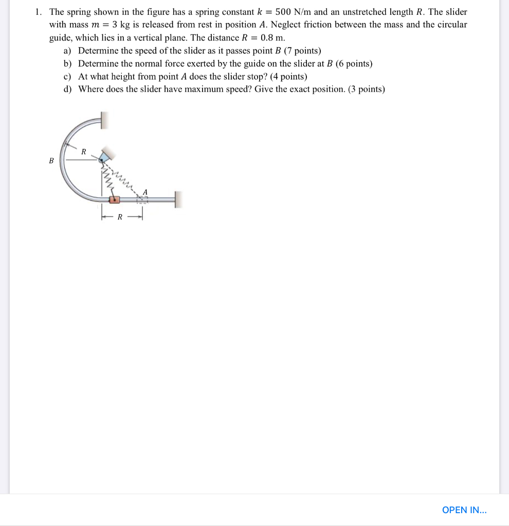Solved 1. The spring shown in the figure has a spring | Chegg.com
