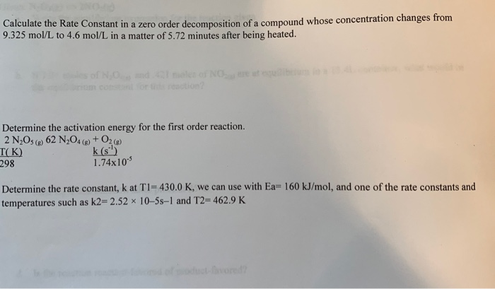 Solved ration changes from Calculate the Rate Constant in a | Chegg.com