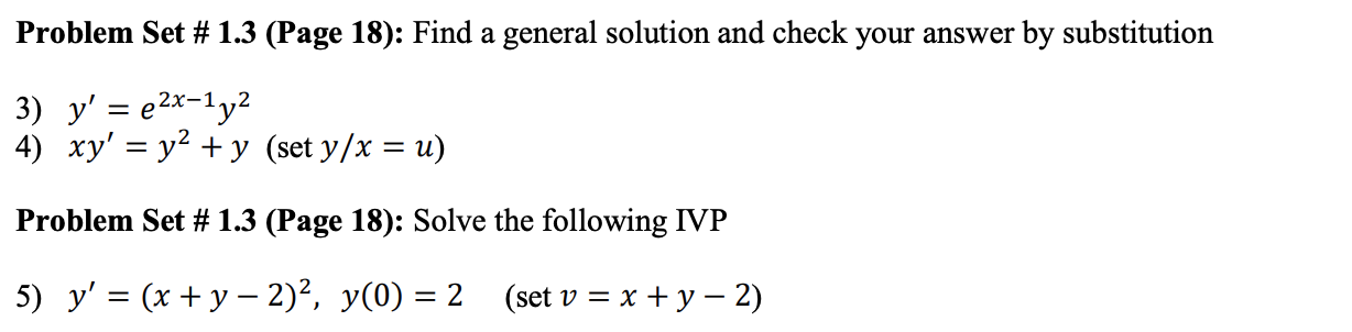 Solved Problem Set \# 1.3 (Page 18): Find a general solution | Chegg.com