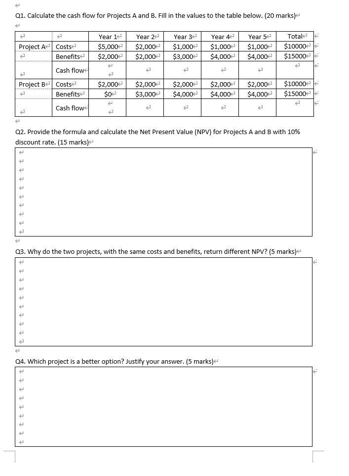 Solved Q1. Calculate the cash flow for Projects A and B. | Chegg.com