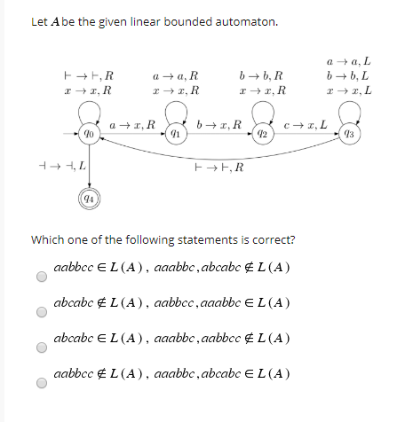 Solved Let Abe the given linear bounded automaton. FER IR a | Chegg.com