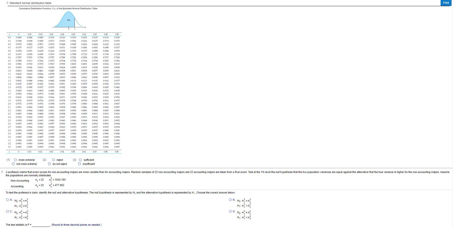Solved 7: Standard normal distribution table Print | Chegg.com