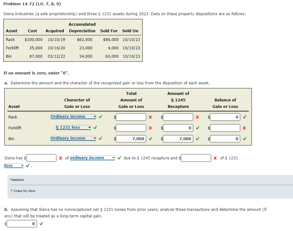 Solved Problem 14-72 (LO. 7, 8, 9) Siena Industries (a sole | Chegg.com