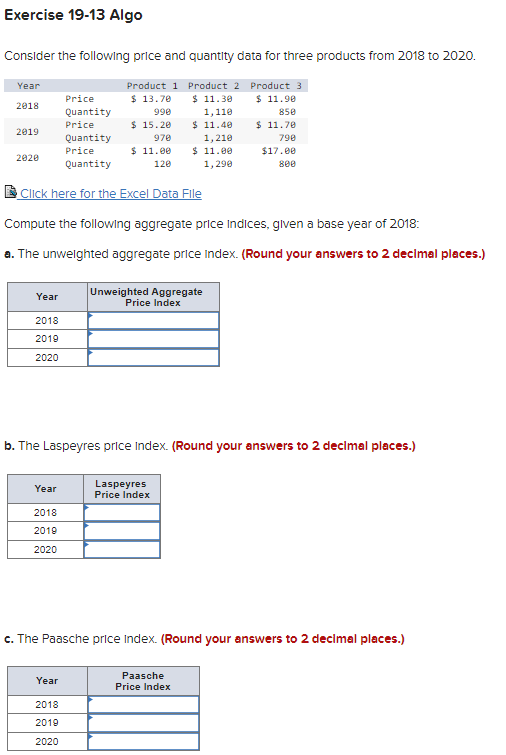 Solved Exercise 19-13 Algo Consider the following price and | Chegg.com