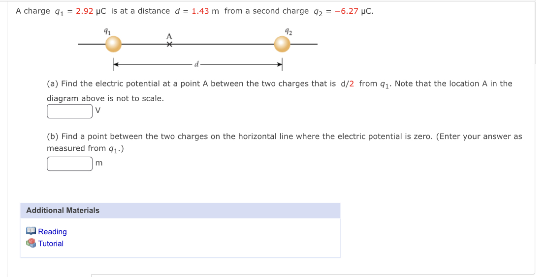Solved A charge q1=2.92μC is at a distance d=1.43 m from a | Chegg.com