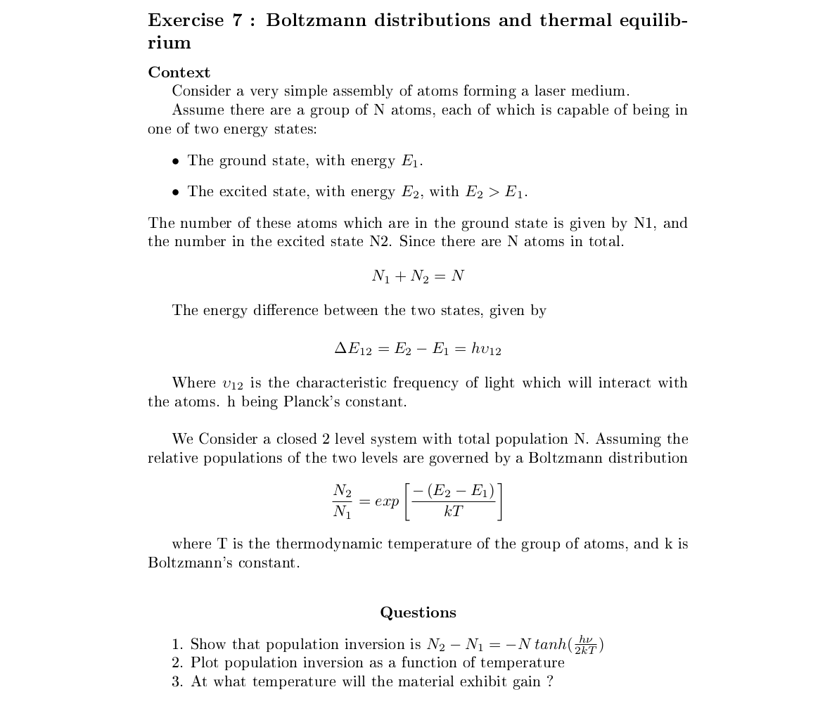 Solved Exercise 7 : Boltzmann distributions and thermal | Chegg.com