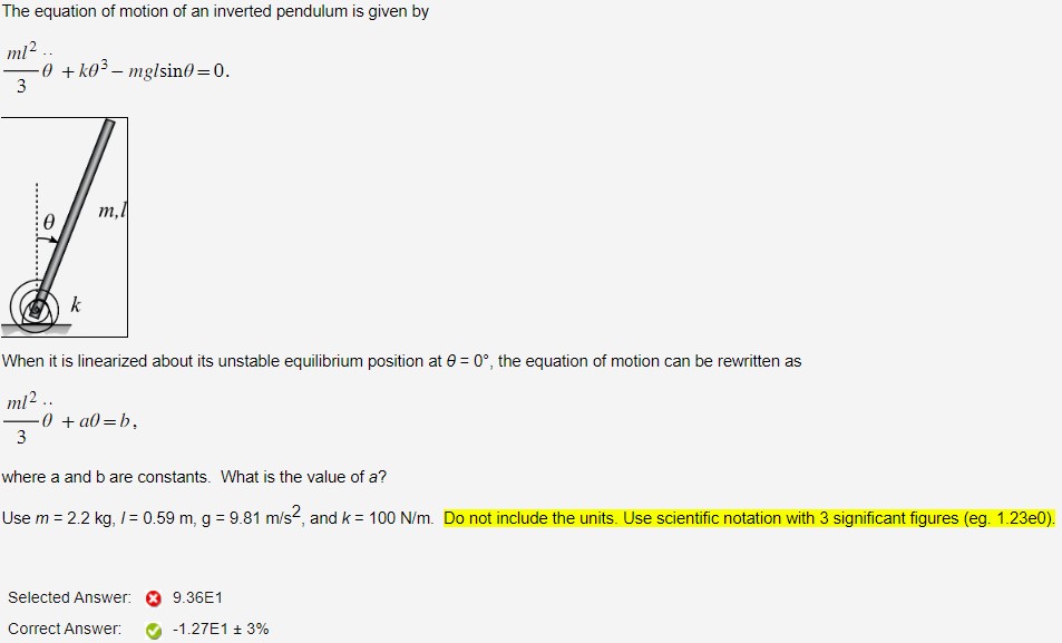 Solved The equation of motion of an inverted pendulum is | Chegg.com