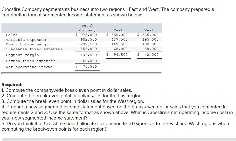Solved Crossfire Company segments its business into two | Chegg.com