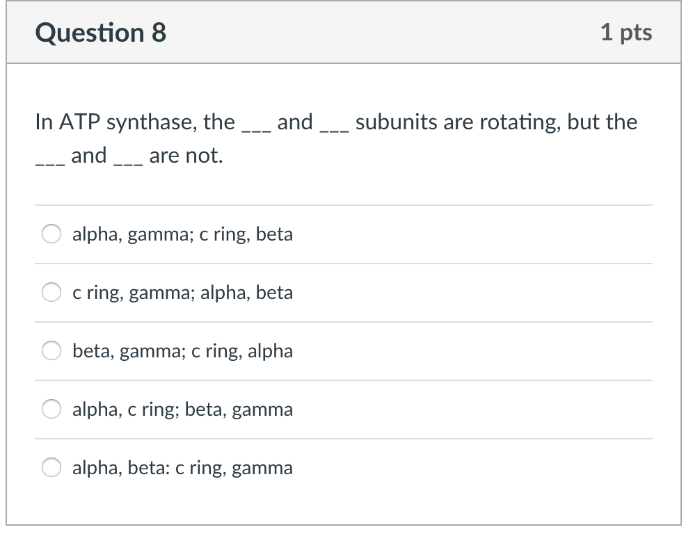 Solved In ATP synthase, the ___ and ___ subunits are | Chegg.com