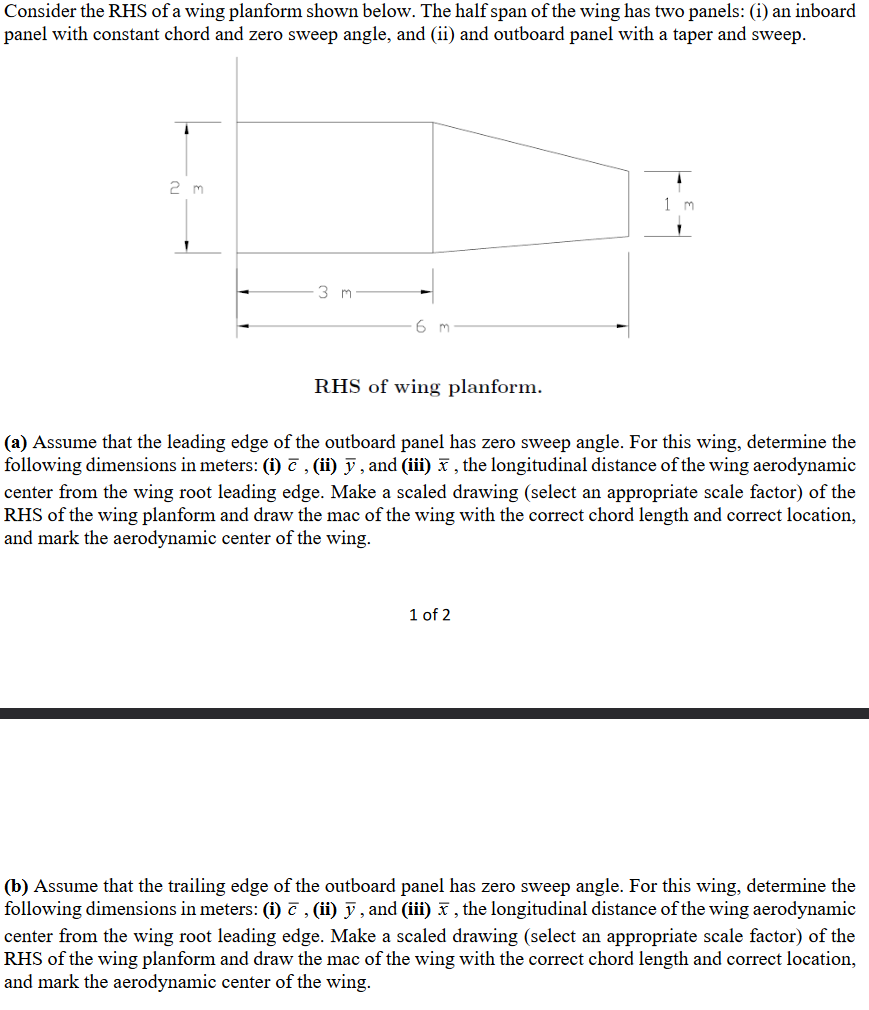 Solved Consider the RHS of a wing planform shown below. The | Chegg.com