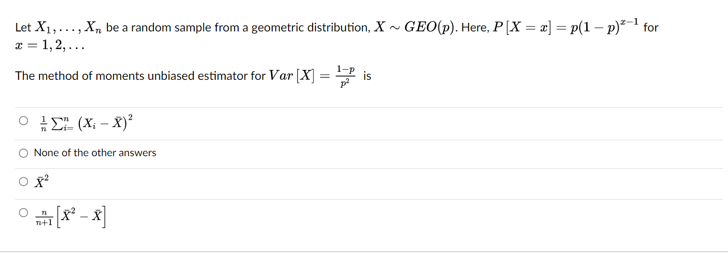 Solved Let X1,…,Xn be a random sample from a geometric | Chegg.com