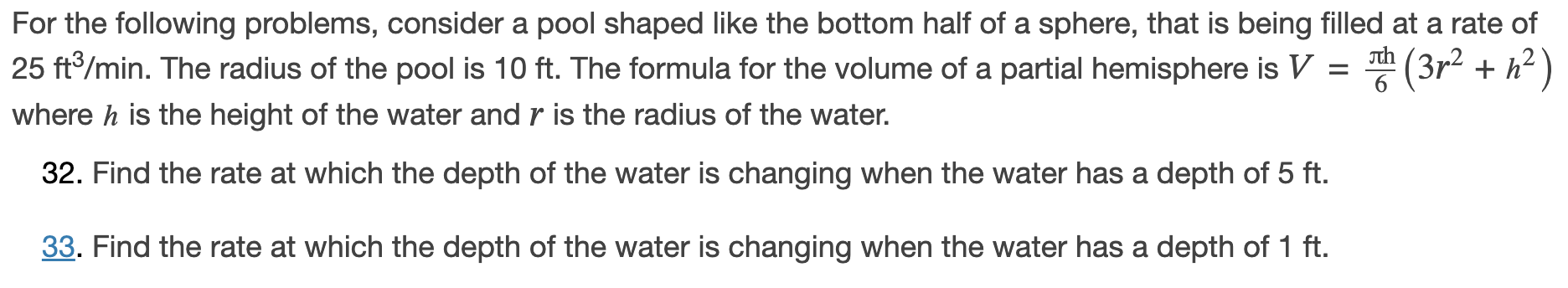 Solved For the following problems, consider a pool shaped | Chegg.com